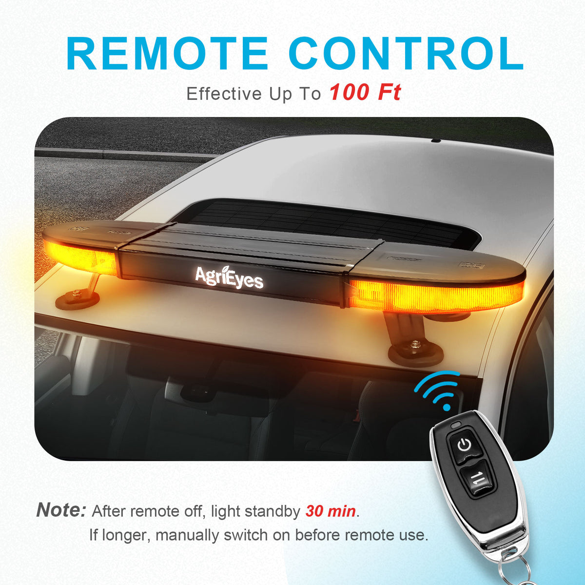 AgriEyes W49 Wireless Amber Strobe Light Bar, 40 inch Rooftop Magnetic