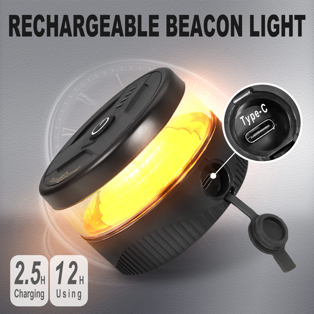 AgriEyes W56B Wireless Beacon Light, USB-C LED Rechargeable Strobe Lig