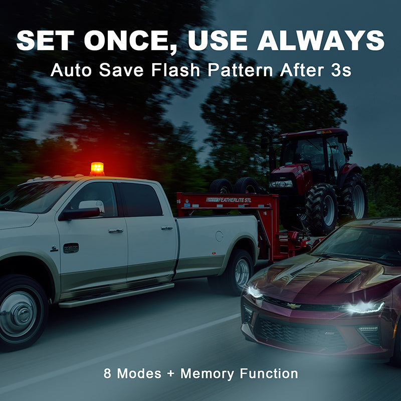 AgriEyes W225S Amber Beacon Light, 5.1 Inches 8 Modes Flashing LED Saf